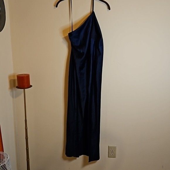 ASOS | Dresses | Nwt Asos Navy Blue One Shoulder Satin Maxi Gown High ...